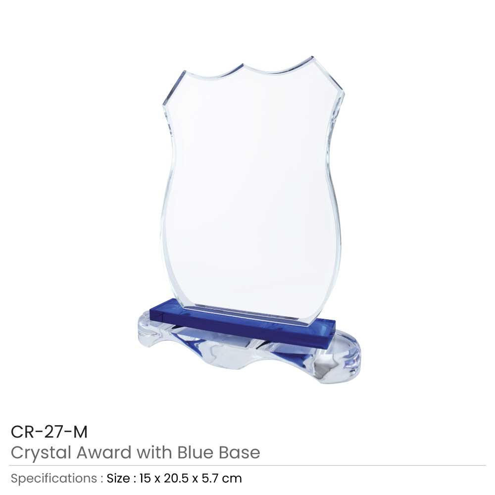 Crystal Awards with Blue Base and Box | Promotional Gifts Suppliers