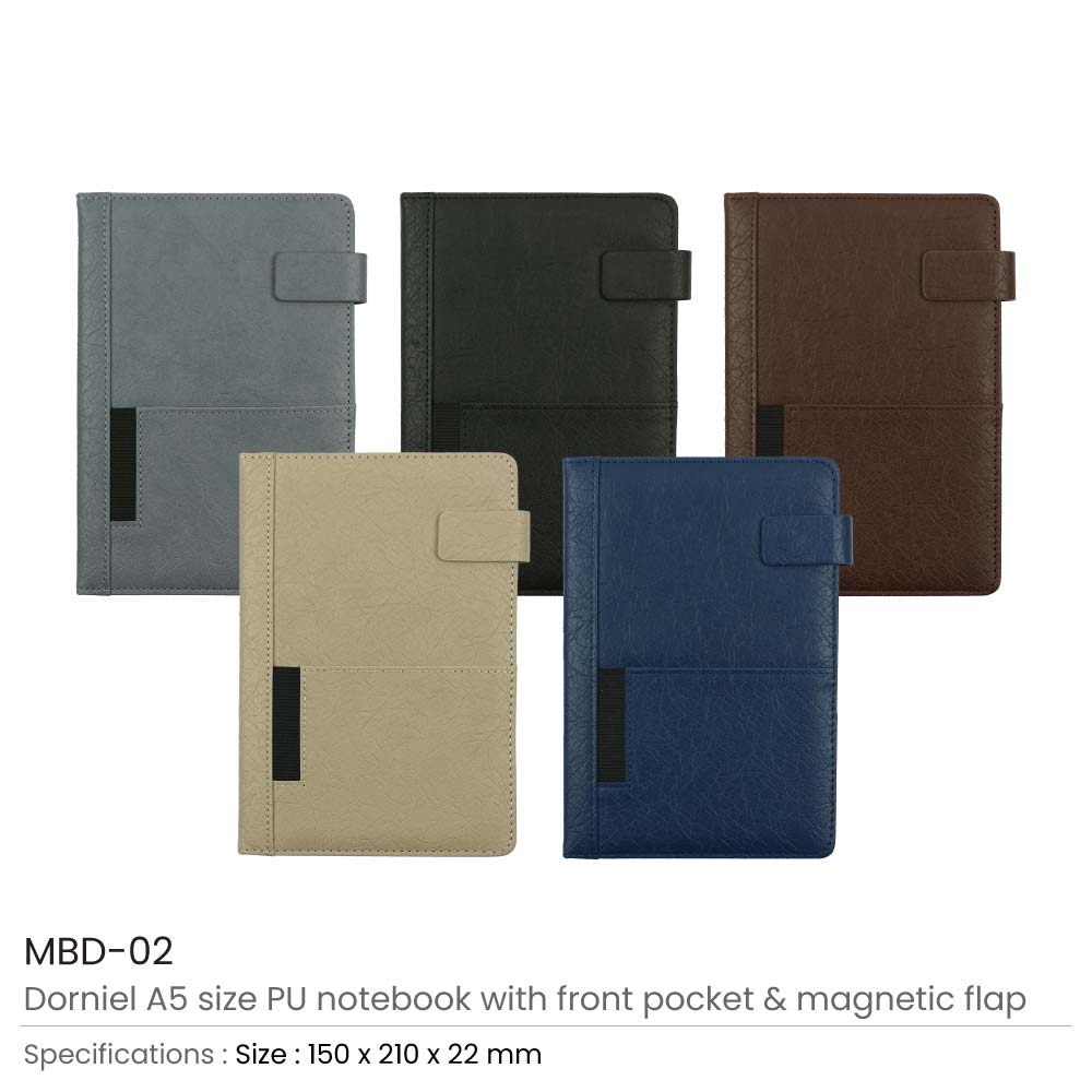 Dorniel A5 PU Notebooks with Front Pocket & Magnetic Flap | Promotional ...